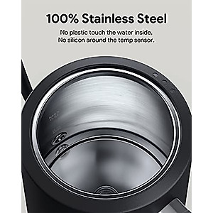 Gooseneck Electric Tea Kettle Pour-Over Kettle for Coffee, with 5 Variable Presets, 100% Stainless Steel Inner, with Keep Warm and Mute Function 0.8L, 1000W Quick Heating, Matte Black