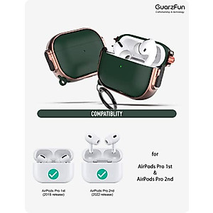 GuarzFun case for AirPods Pro 2nd Generation case 2022, Secure Lock Clip case, Hybrid Material, Full Body Protective Cover for New AirPod Pro 2 & AirPod Pro (Rose Golden + Green)