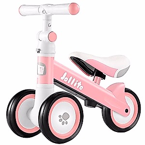 JOLLITO Baby Balance Bike, Adjustable Toddler Bicycle 12-24 Months, Best Birthday Gifts Toys for 1 Year Old Boys Girls, 3 Wheel, Pink