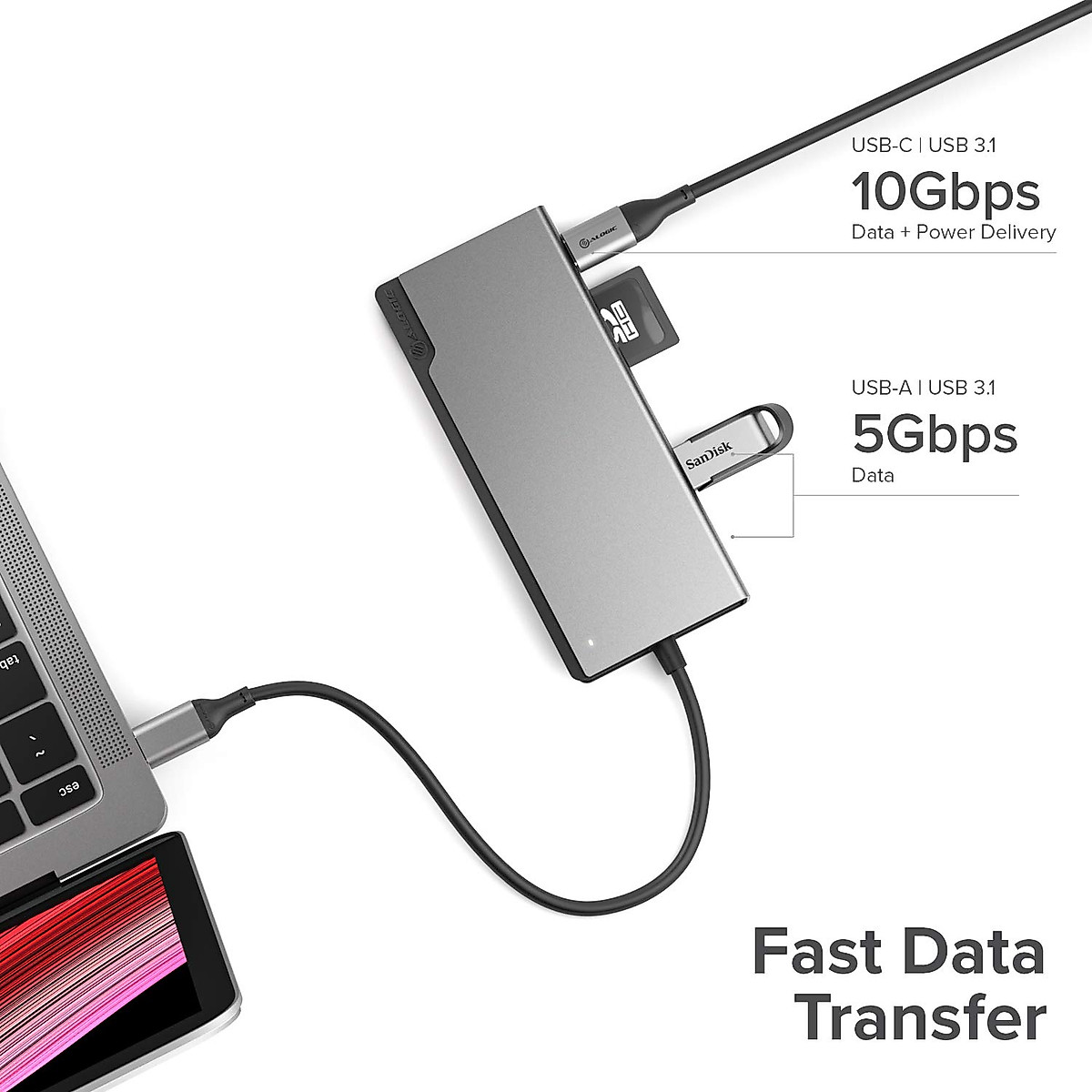 ALOGIC USB C Hub, 6-in-1 Hub,4K HDMI,2 USB 3.0,1 USB C with Data & 100W Laptop Charging,Micro/SD Card Reader,Dock Uni, for MacBook Pro/Air(Thunderbolt 3 Compatible),iPad Pro/Air 2020, XPS and More