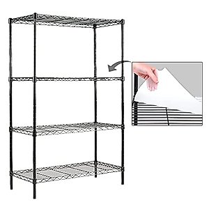 EFINE 4-Shelf Shelving Unit with Shelf Liners Set of 4, Adjustable, Metal Wire Shelves, 150lbs Loading Capacity Per Shelf, Shelving Units and Storage for Kitchen and Garage (30W x 14D x 47H) Black