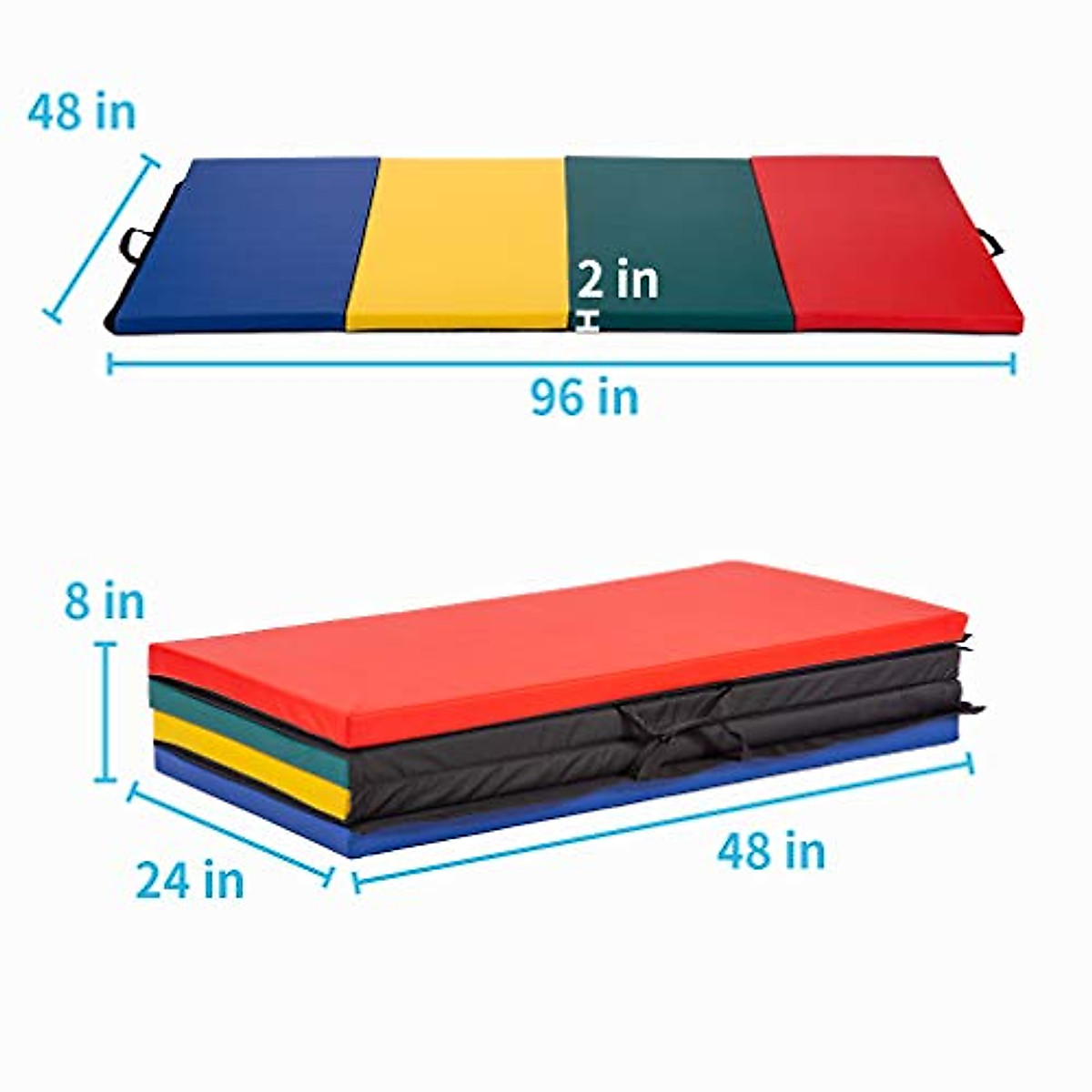 BMS 4x8x2 Gymnastics Mats for Gymnastics 4 Pannel Foldding Lightweight Gym Mats for Home Gymnastics Equipment Exercise Mat Tumbling Mats for Gymnastics Panel Mat