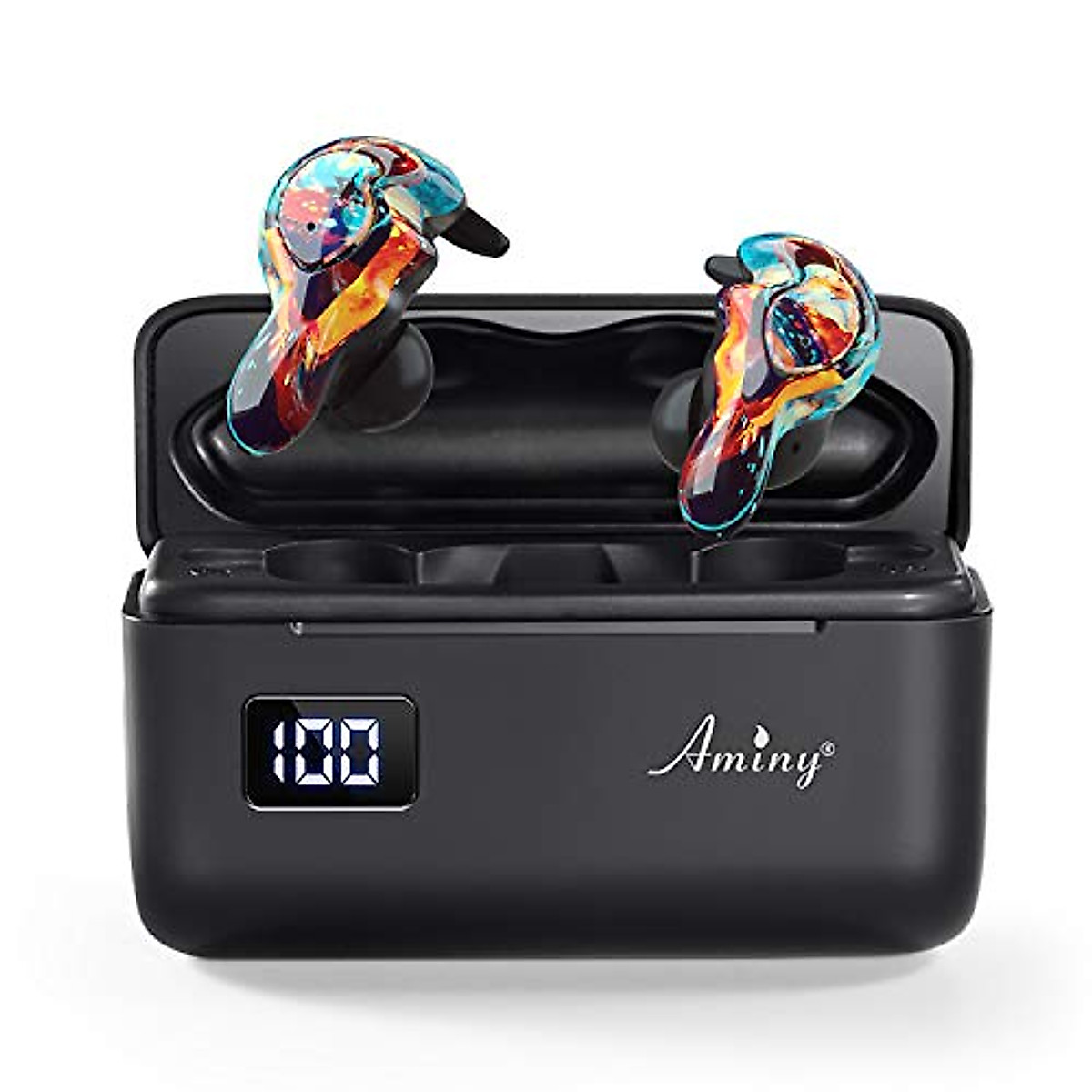 AMINY U-King True Wireless Earbuds Waterproof IPX7 Bluetooth Earbuds Wireless Headphones Bluetooth Headphones,HiFi 5.0 Wireless Earbuds 120Hrs Playing Time with Charging Case-Fireworks