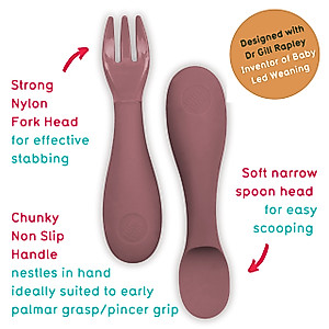 TUM TUM Baby Cutlery with Case, Baby Spoon & Fork Set, Baby Cutlery for Babies, First self Feeding Cutlery, Silicone Baby Spoon & Fork, 6 Months Plus, (Pink)