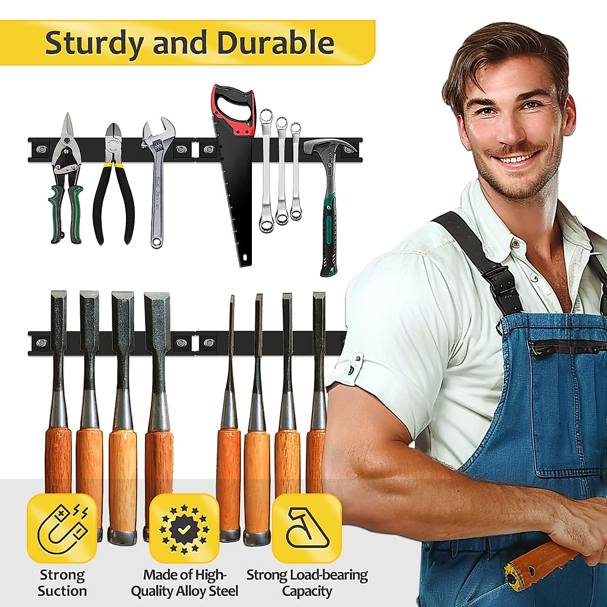 8” Magnetic Tool Holder with Rubber Protection, 4 Pack Magnetic Strips Heavy Duty Tool Magnet Bar, Storage Organizer Magnetic Tool Holder Strip for Garage Shop Wall Workbench Screwdriver Wrench Pliers