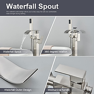 Senlesen Stainless Steel Bathroom Free Standing Tub Filler Faucet Brushed Nickel Freestanding Bathtub Faucets with Handheld Shower Mixer Taps