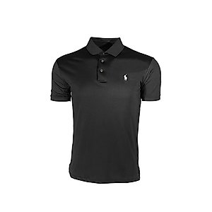 Polo Ralph Lauren Mens Performance Polo Shirts (Medium, Black)