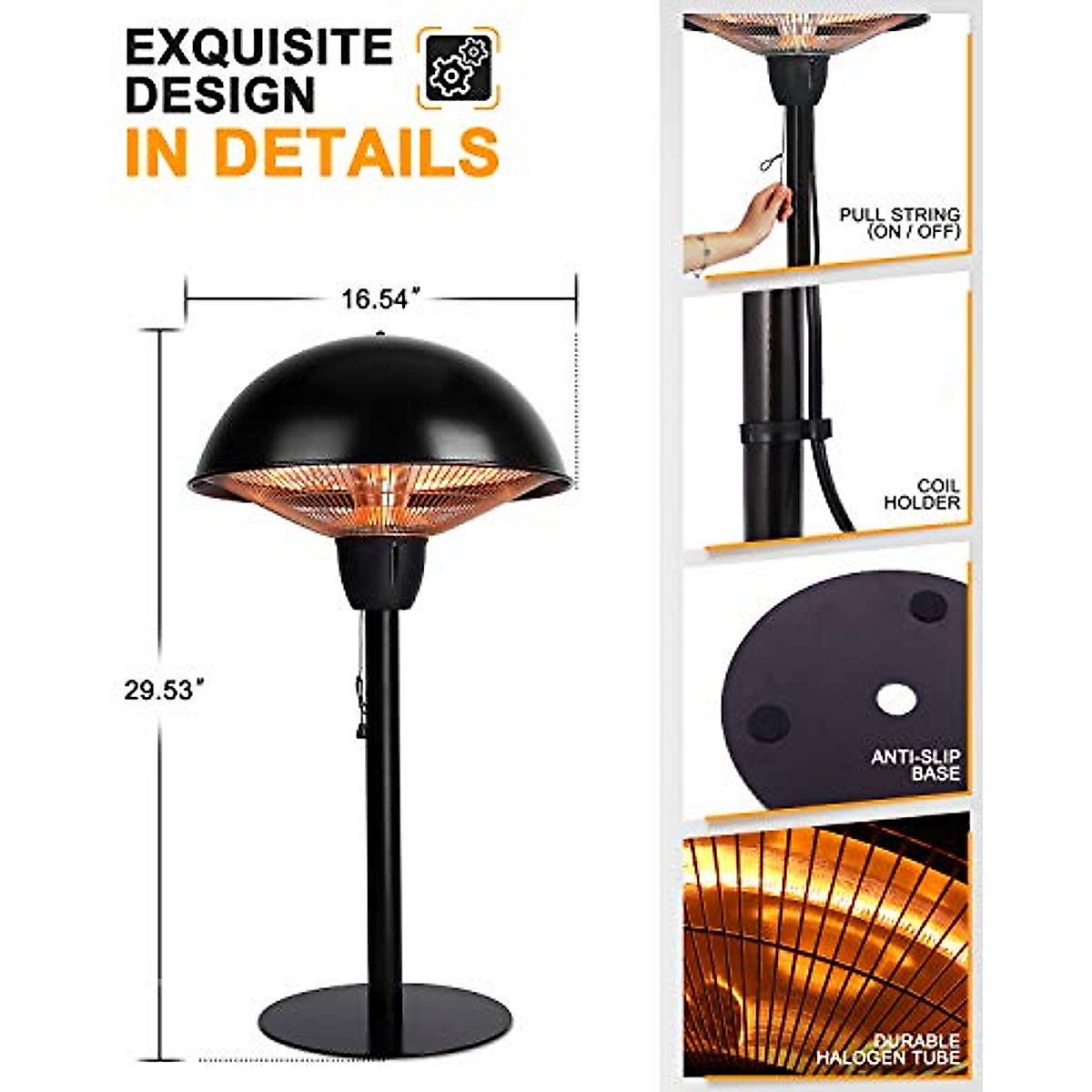 Star Patio Electric Patio Heater, Tabletop Heater, Infrared Heaters, Electric Outdoor Heater, Outdoor Space Heater, Portable Heater with Hammered Bronze Finished, 1500W, STP1566-BT