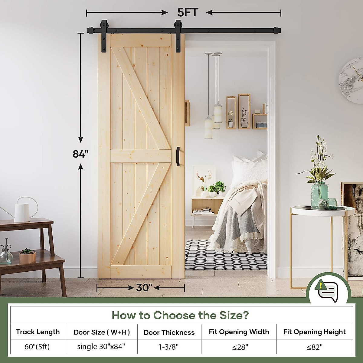 ROYMELO 30x84 inch Sliding Barn Wood Door Slab with 5ft Hardware Kit, Requires Simple DIY Assembly