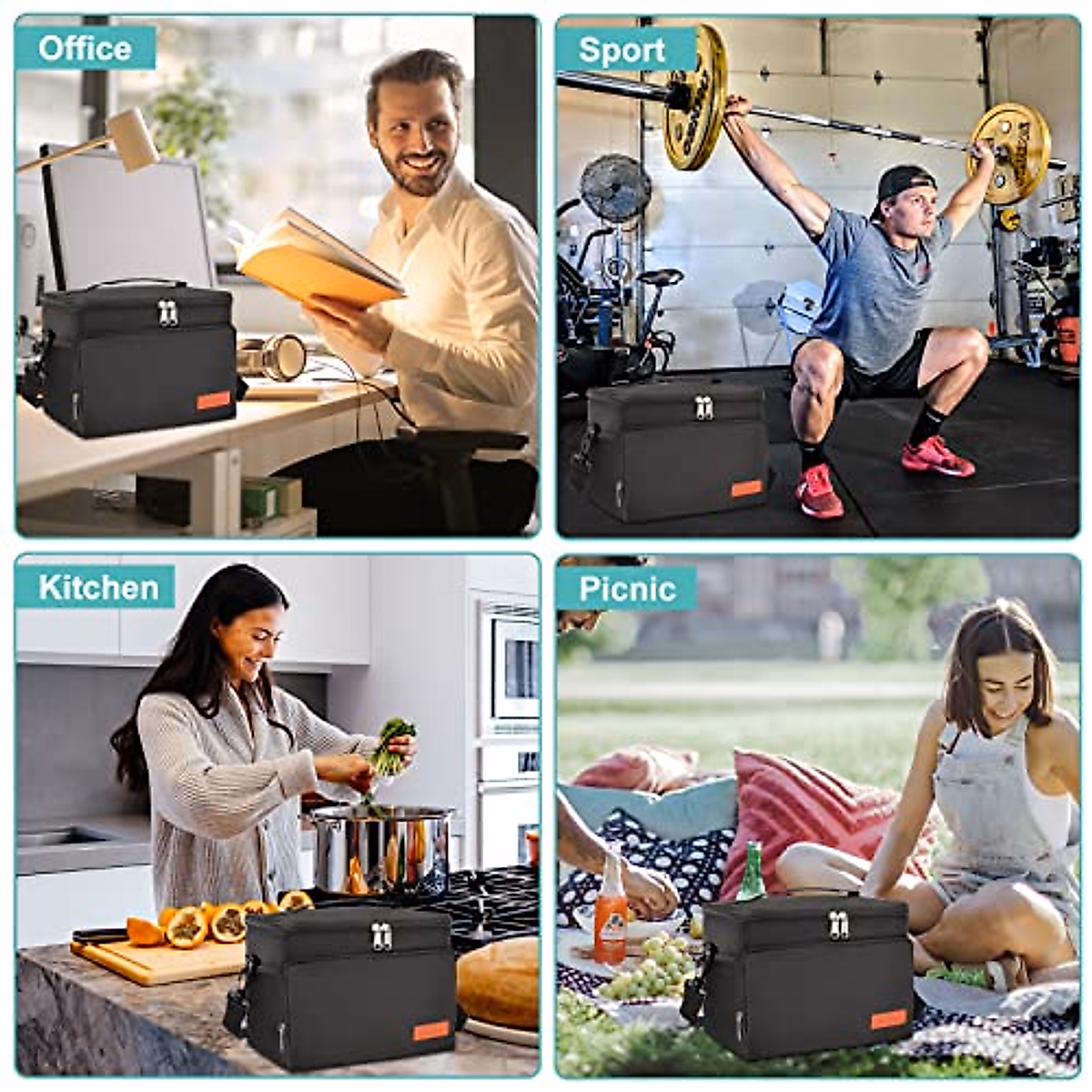 Adult Lunch Bag Men Women Insulated Lunch Box Thermal Cooler Lunch Tote Bag with Adjustable Shoulder Strap for Nurse Office Work Picnic Beach and School