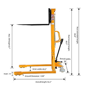 APOLLO Manual Forklift Hand Pallet Stacker 2200lbs Capacity 63" Lifting Height with Straddle Legs and Adjustable Forks