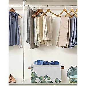 Storage Bins Fabric Storage Cubes 15x11x9.5 Inch Natural Green Leaves Eucalyptus Leaf Foldable Storage Basket for Organizing Closet Shelf Nursery Toy 1 PCS