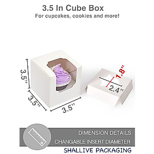 SHALLIVE 60 Pcs Cupcake Boxes Individual White with Insert, Auto Popup Single Cupcake Containers Hot Cocoa Bomb Boxes with Window for Cupcakes Treats Chocolate Strawberries Cookies for Graduation and Baby Shower Birthday Gifts