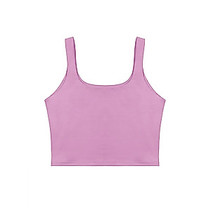 REORIA Women's Summer Sexy Basic Sleeveless Square Neck Fitted Seamless Yoga Cropped Tank Cute Crop Tops Violet Medium