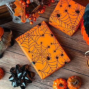 WRAPAHOLIC Halloween Reversible Wrapping Paper Roll - Mini Roll - 17 Inch X 33 Feet - Spider Design, Perfect for Halloween Decorations, Holiday, Party