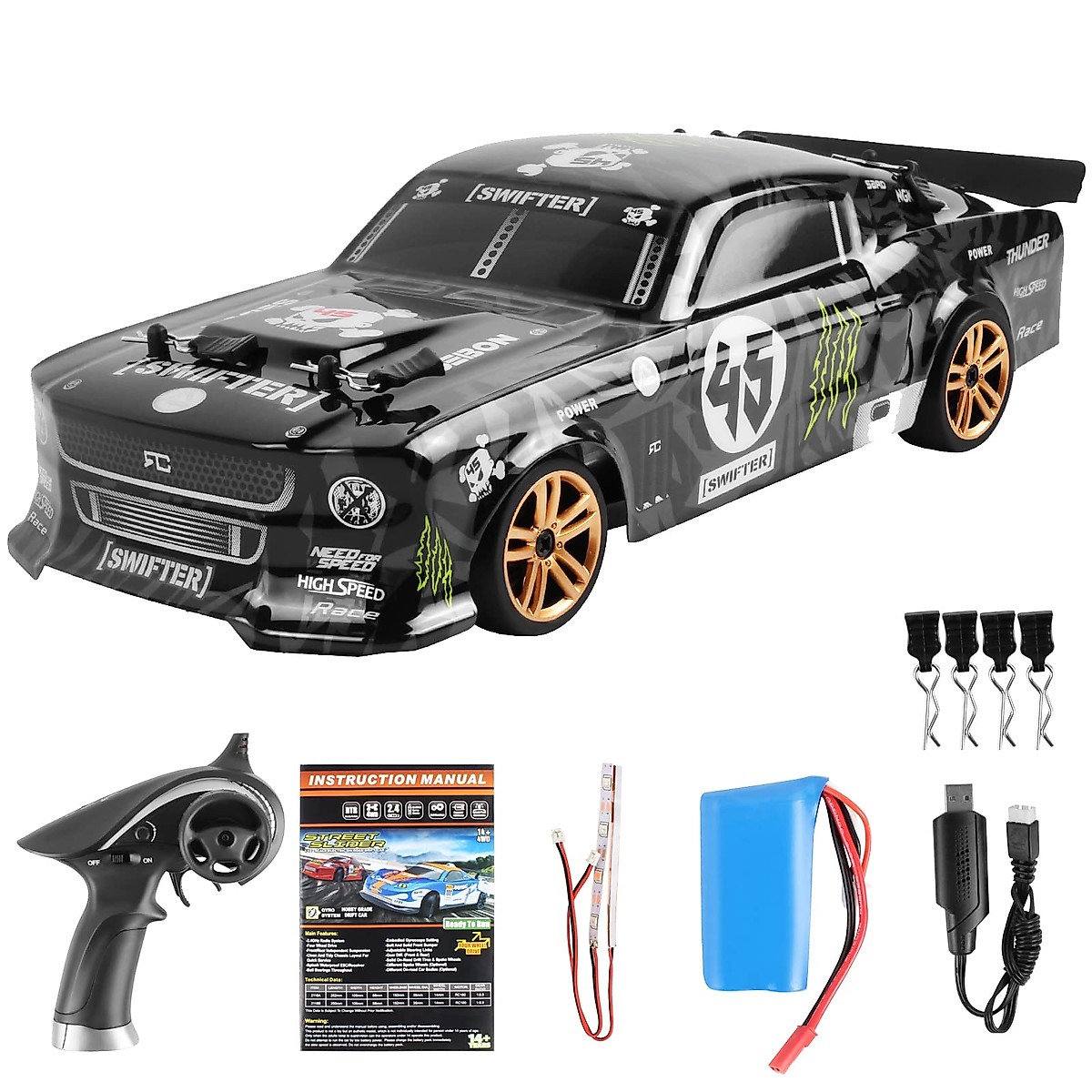 GoolRC RC Drift Car, 1:18 Scale Remote Control Car, 2.4GHz 4WD 30KM/H High Speed RC Racing Car with LED Light Strip for Adults and Kids