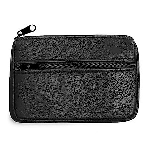 Coin Purse Pouch for Women, Genuine Leather Mini Cash Wallet with Keychain Ring Holder (Black)
