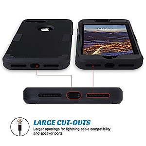 ULAK Compatible with iPhone 7 Plus Case, iPhone 8 Plus Phone Case, Heavy Duty 3in1 Hybrid Hard PC Soft Rubber Full Body Rugged Bumper Shockproof Protective Phone Case for iPhone 8 Plus/7 Plus, Black