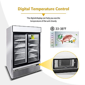 KITMA Two Section Glass Sliding Door Reach-In Refrigerator - Commercial Beverage Refrigerators, Upright Merchandiser Refrigerator, Beverage Cooler with LED Lighting - 48 Cu. Ft