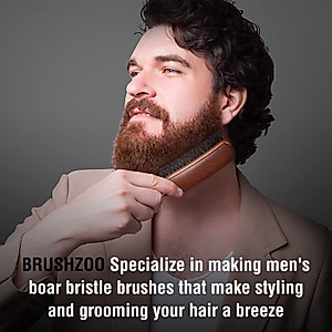 O BRUSHZOO Hair Brush for Men Thin Fine Normal Hair Add Shine Improve Texture Reduce Frizz, Boar Bristle Hair Brush for Beard Straightens Softens
