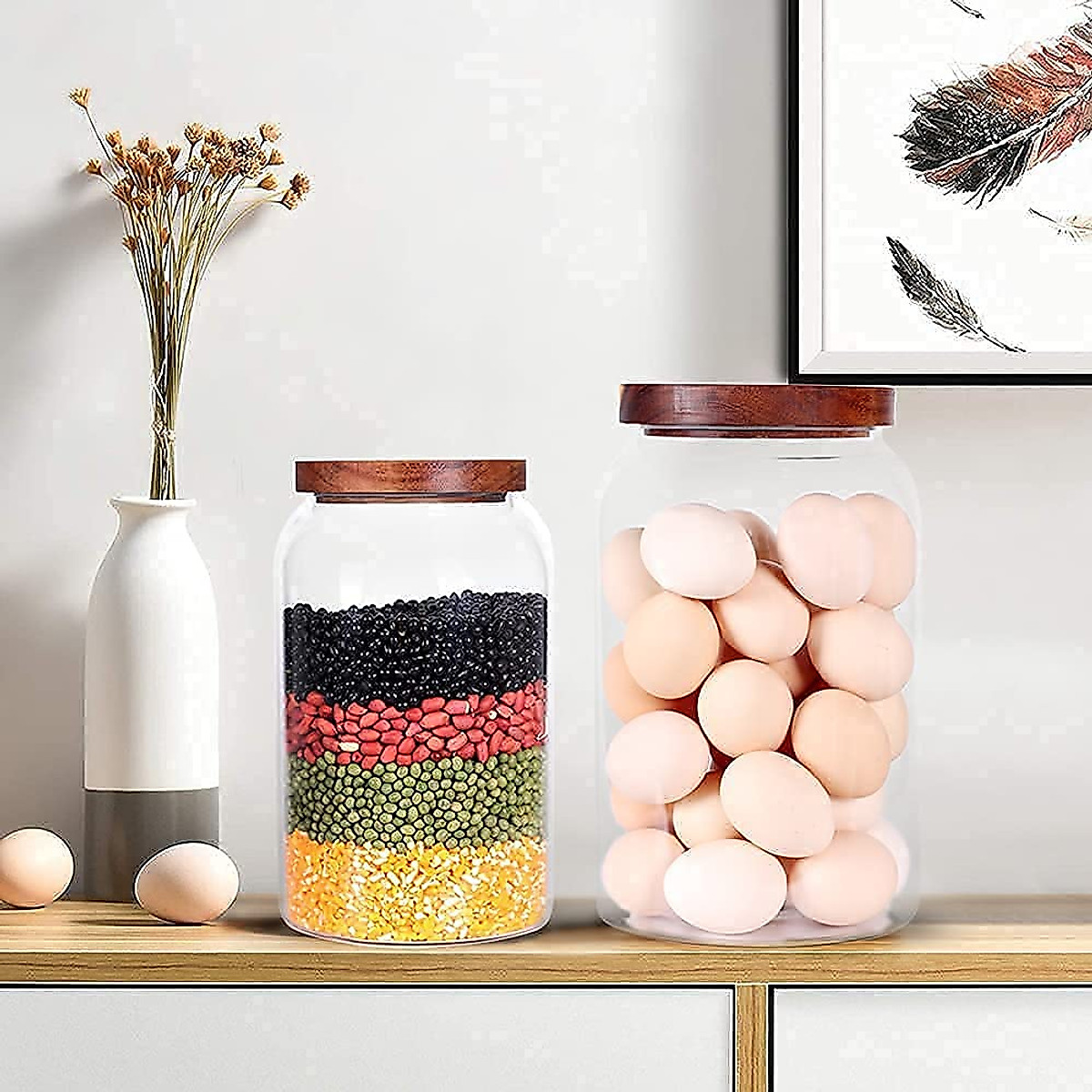 SAIOOL Modern Design Transparent Two-pieces glass jars, jars with lids, Includes 1 Gallon Large Glass Food Storage Jars and 100FL OZ (3000ml)