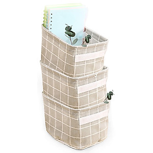 AARAINBOW 3 Packs Storage Basket Bins Canvas Mini Storage Cubes Storage Basket for Makeup, Toys Liners, Books Storage Baskets with Handles for Shelves & Desks(3 Gray)