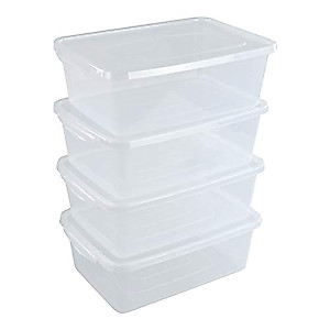 Inhouse 14 Quart Clear Storage Bin, Plastic Latching Box/Container with Lid, Shoe Boxes, Set of 4