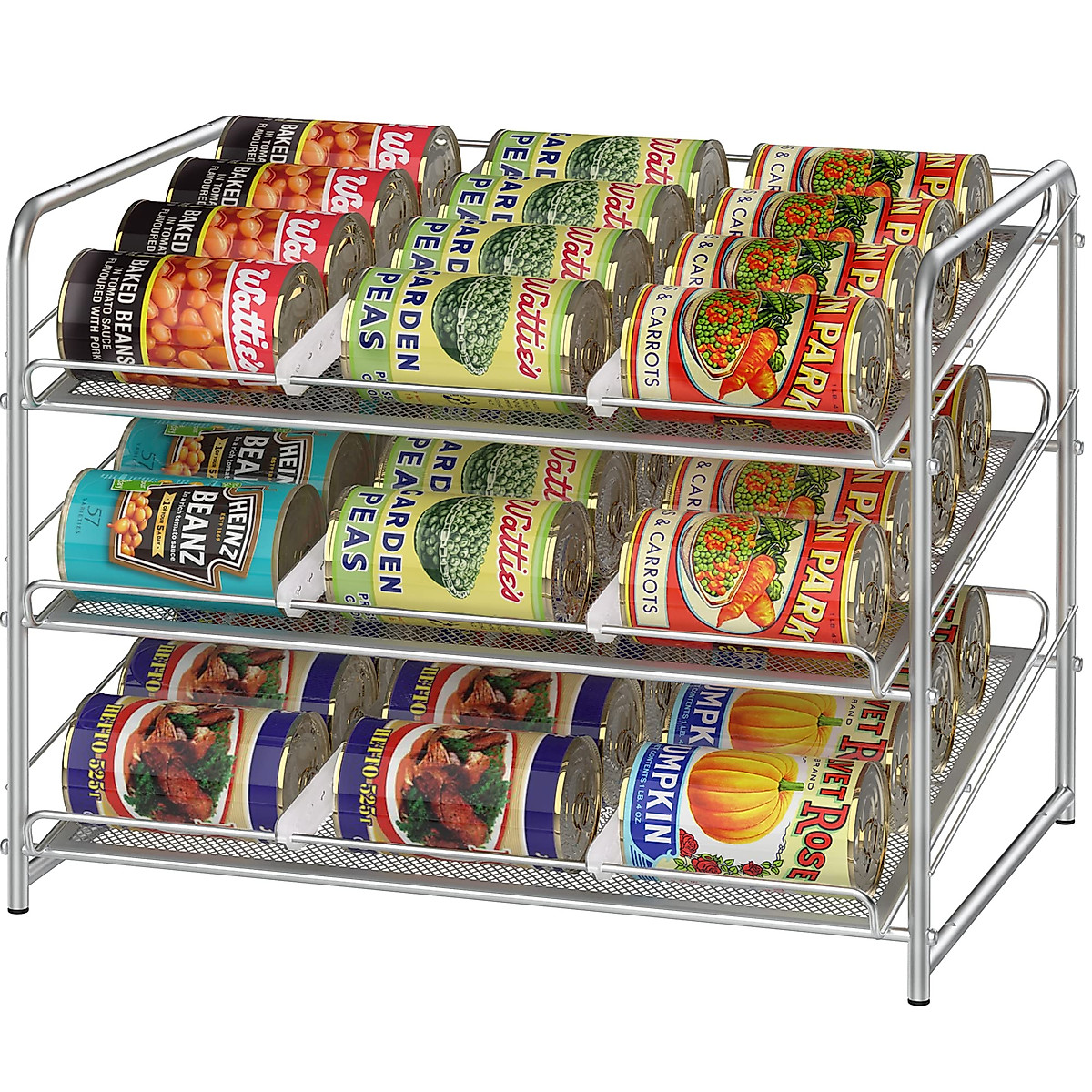 Vontreux Stackable Can Rack Organizer, Mesh Can Storage Dispenser for Kitchen Cabinet or Pantry, Silver