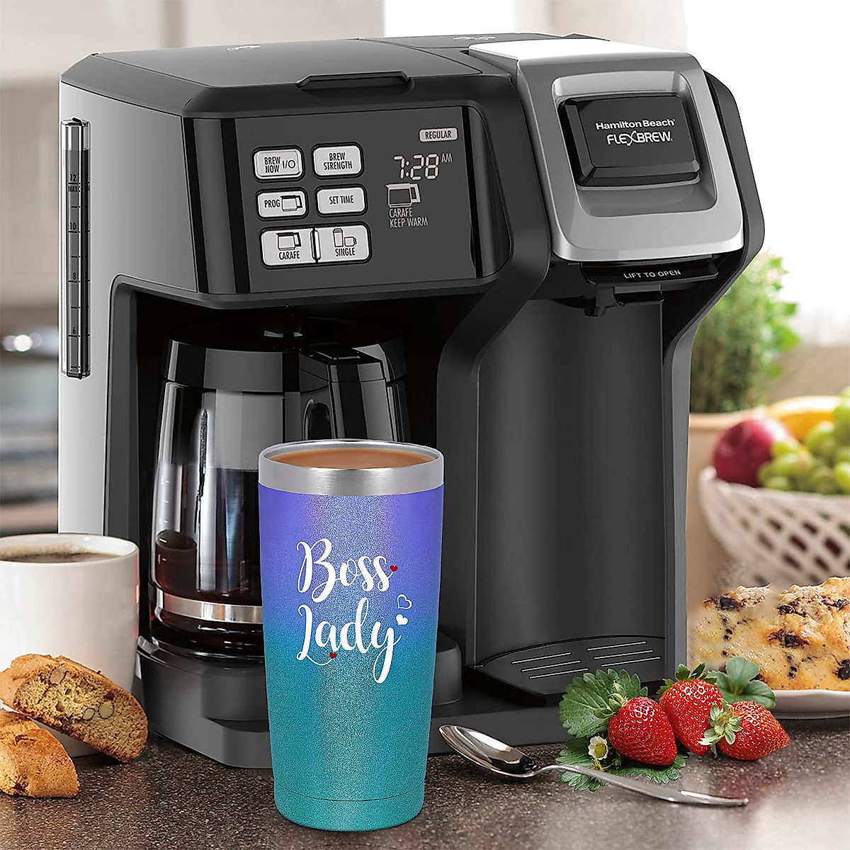 Boss Day Gifts-Boss Lady Stainless Steel Travel Tumbler, Boss Gifts for Women Boss Lady Gag Female Friends Wine Lover Mom on Christmas Birthday, 20oz Insulated Travel Tumbler with Lids, Flash Gradient