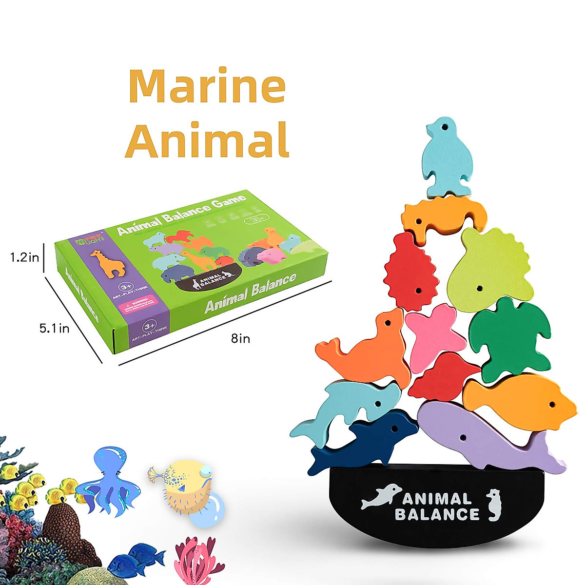 DiYiMi Toddler Toys for Kids 3-5 Years Old Boy Girls Ocean Toys Wooden Stacking Games for Boys Gifts for2 3 4 5Years Old Montessori Educational Stacking Toys for 2-6Year Old Boys Gifts