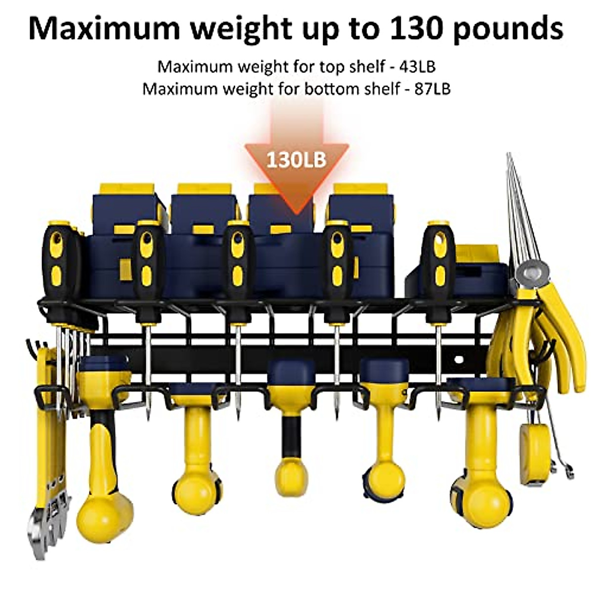 Yidaimi Power Tool Organizer with 5 Drill Rack,Battery Tool Organizer and Storage,Garage Heavy Duty Metal Tool Shelf,130 Pounds Weight Limit,Power Tool Holder Wall Mounted,5 Cordless Drills Tool Rack