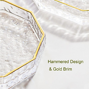 7 Inch Decagon Glass Tray with Gold Rim, Clear Hammered Vanity Makeup Tray with 1” Wall, Thick Decorative Dresser Bathroom Tray Perfume Display Tray Cosmetic Tray for Tabletop Countertop S, Halyuhn