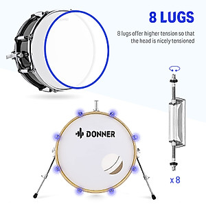 Donner Drum Set Adult with Practice Mute Pad,5-Piece 22 inch Full Size Acoustic Drum Kit for Beginner,Red- DDS-520