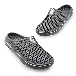 Amoji Garden Clogs Garden Shoes Shower Slippers Sandals Yard Gardening Beach Water Plastic Rubber Comfortable House Indoor Summer Adult Female Male AM161 Grey Size 12 Women/10 Men
