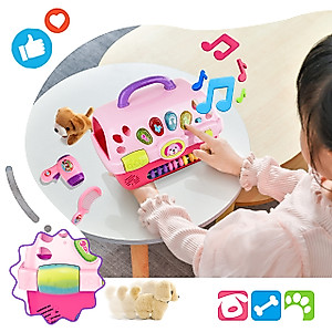 BELLOCHIDDO Dog Toys for Kids, Pretend Play Puppy Dog Toy for Kids with Interactive Electric Dog, 7 Piece Pet Care Playset with Carrier, Educational Toys for 1 2 3 4 5 6 Old Girls