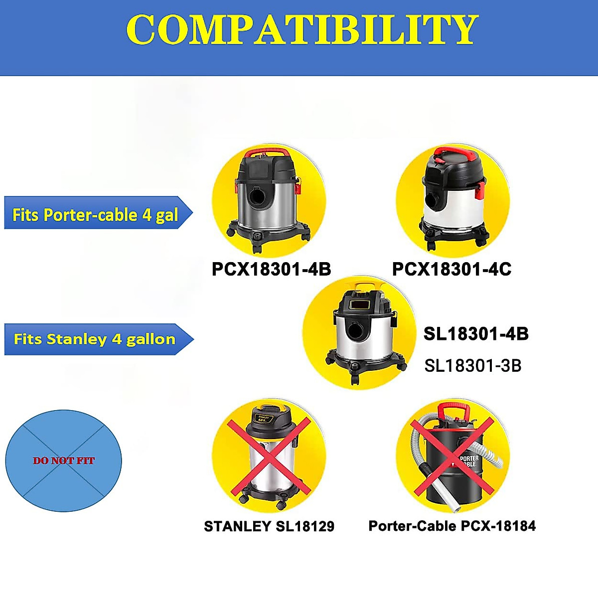 Pack 6 Vacuum Bags For Porter-Cable and Stanley 4 Gallon 5 Gal Shop Vac, Replacement Parts AT25-1238 Accessories Kit 25-1238
