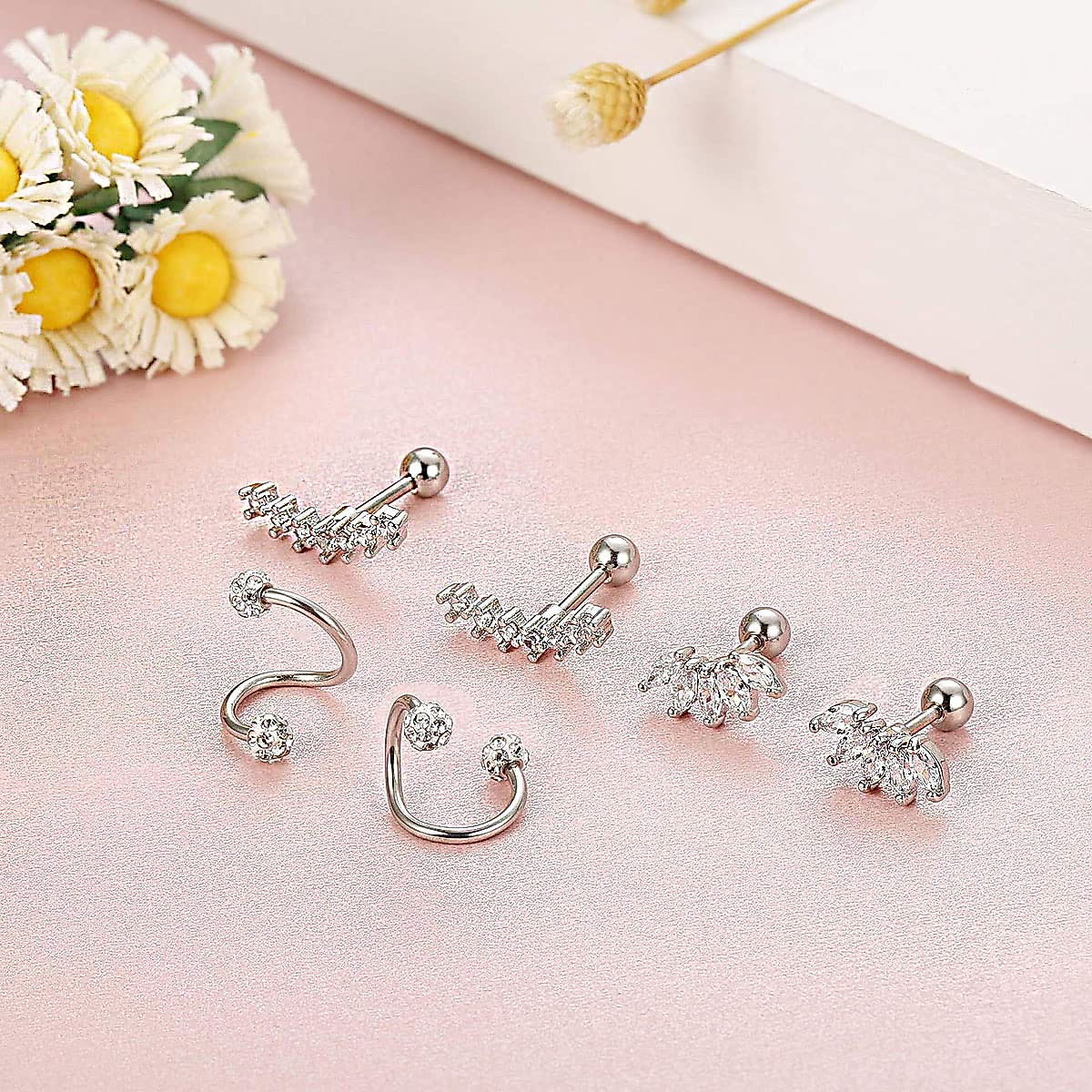 Palotay 16G Cartilage Earrings Stud Stainless Steel Earrings Helix Tragus Earrings Cartilage Hoop Earrings CZ Heart Butterfly Flower Hypoallergenic Cartilage Earrings Helix Tragus Conch Piercing