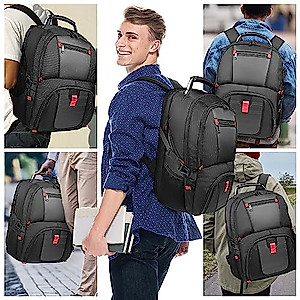 Extra Large Travel Backpack, 45L Large Laptop Backpacks for Men, Big Capacity Laptop Computer College Backpack TSA Airline Approved Business Work Bag With USB Charging Port, Gifts For Him Men, Black