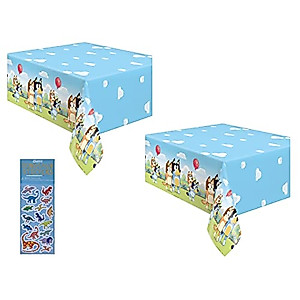 Unique Bluey Birthday Party Supplies Bundle Pack Includes Plastic Table Covers and 1 Esave Dinosaur Sticker Sheet - 2 Table Covers