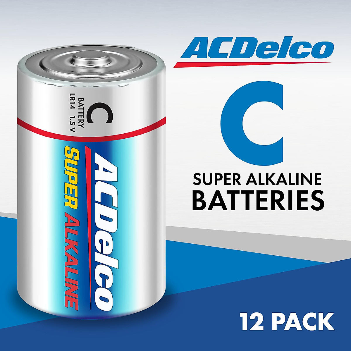 ACDelco 12-Count C Batteries, Maximum Power Super Alkaline Battery, 7- Year Shelf Life, Recloseable Packaging