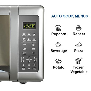 Emerson MW7601SL Compact Countertop Microwave Oven with Sleek Mirrored Finish Door 10 Power Levels, 6 Auto Menus, Glass Turntable and Child Safe Lock, 0.7 Cu. Ft, Silver