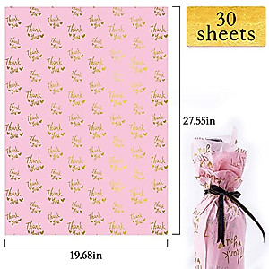 MR FIVE 30 Sheets Large Size Gold Thank You Tissue Paper Bulk,20" x 28",Thank You Tissue Paper for Packaging,Gift Bags,Gift Wrapping Tissue Paper for Graduation,Birthday,Party,Thanksgiving (Pink)