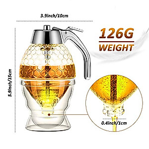 Acrylic Honey Dispenser with Stand Honey Comb Shaped Honey Pot, Syrup and Sugar Jar Pot, No Drip Honey Dispenser with High Capacity Honey Pourer Dispenser