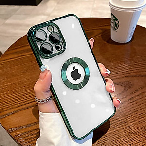 LOOBIVAL Compatible with iPhone 13 Pro Max Case with Camera Lens Protector,Logo View for Women Men, Soft Clear Back Cover, Luxury for iPhone 13 Pro Max Phone Cases (iphone13proMax, Green)