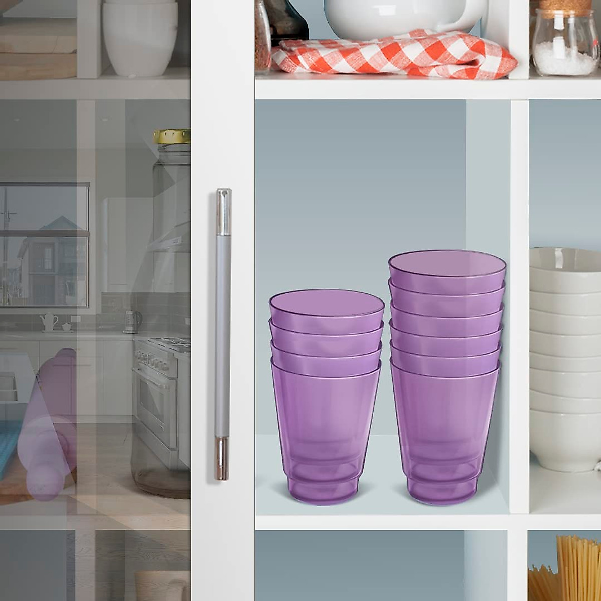 Acrimet Plastic Cup, Reusable, 10oz | 300ml, Tumbler Water, Machine Washable, Stackable Beverage Tumblers, Drinking Cup, Shatterproof, Durable (Purple Color) (Set of 10)