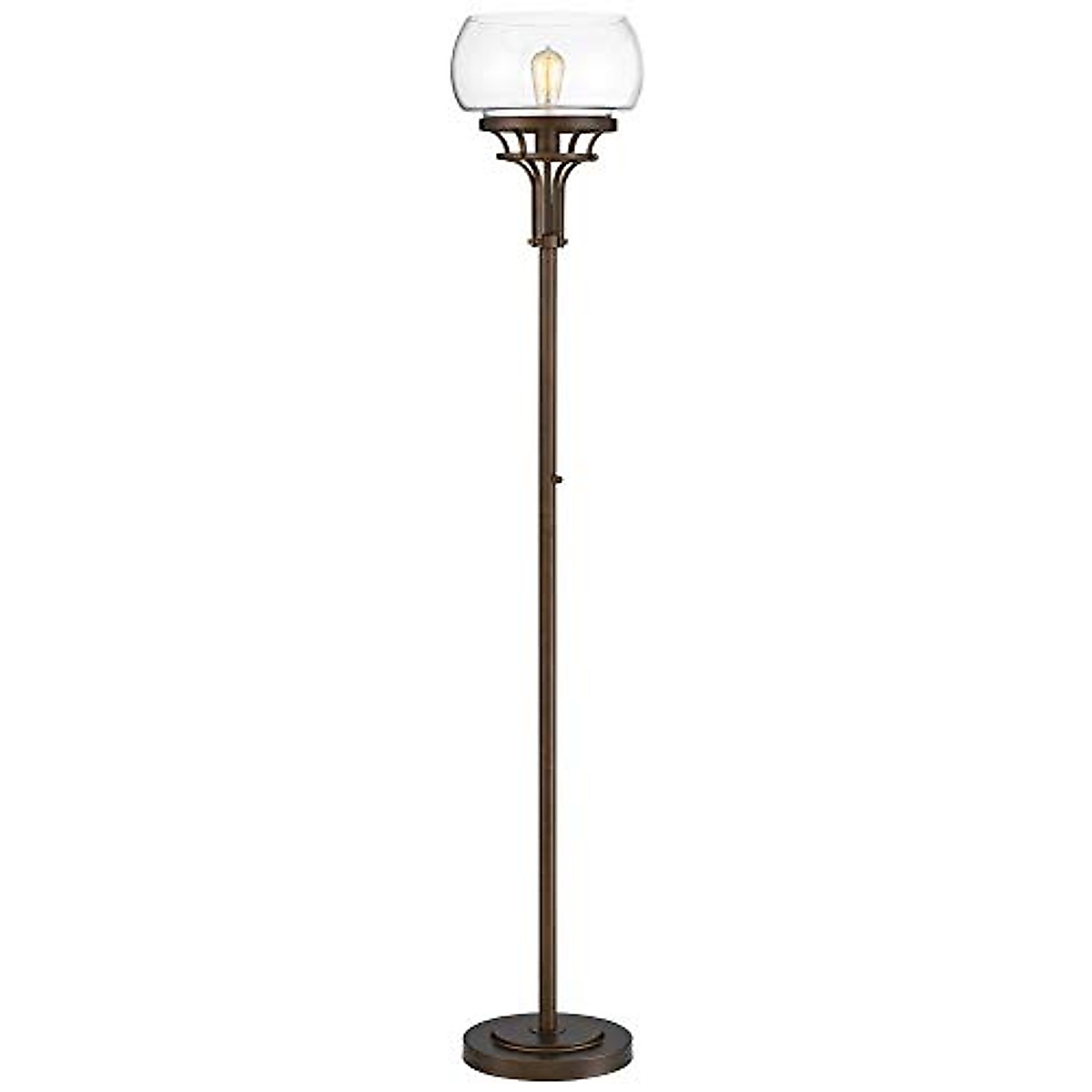 Franklin Iron Works Luz Modern Industrial Edison Bulb Floor Lamp Torchiere 72.5" Tall Oil Rubbed Bronze Clear Glass Standing Bright Lighting for Living Room Reading House Bedroom Home Office