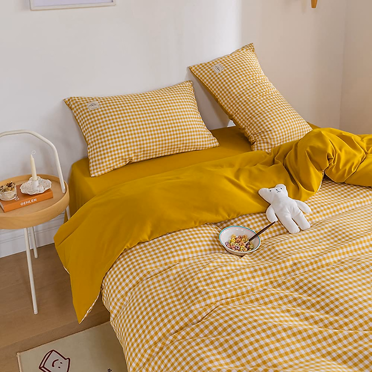 ChliEarime Heicatte Checker Duvet Cover Set, Lavender Check Plaid Pattern Printed, Soft Microfiber Inner Fill Bedding (4pcs, Full 78''x90'')