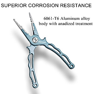 CRAZY SHARK Fishing Pliers, Upgraded Muti-Function Aluminum Fishing Tackle Pliers Braid Cutters Split Ring Pliers Hook Remover Fish Holder with Lanyard and Sheath grey