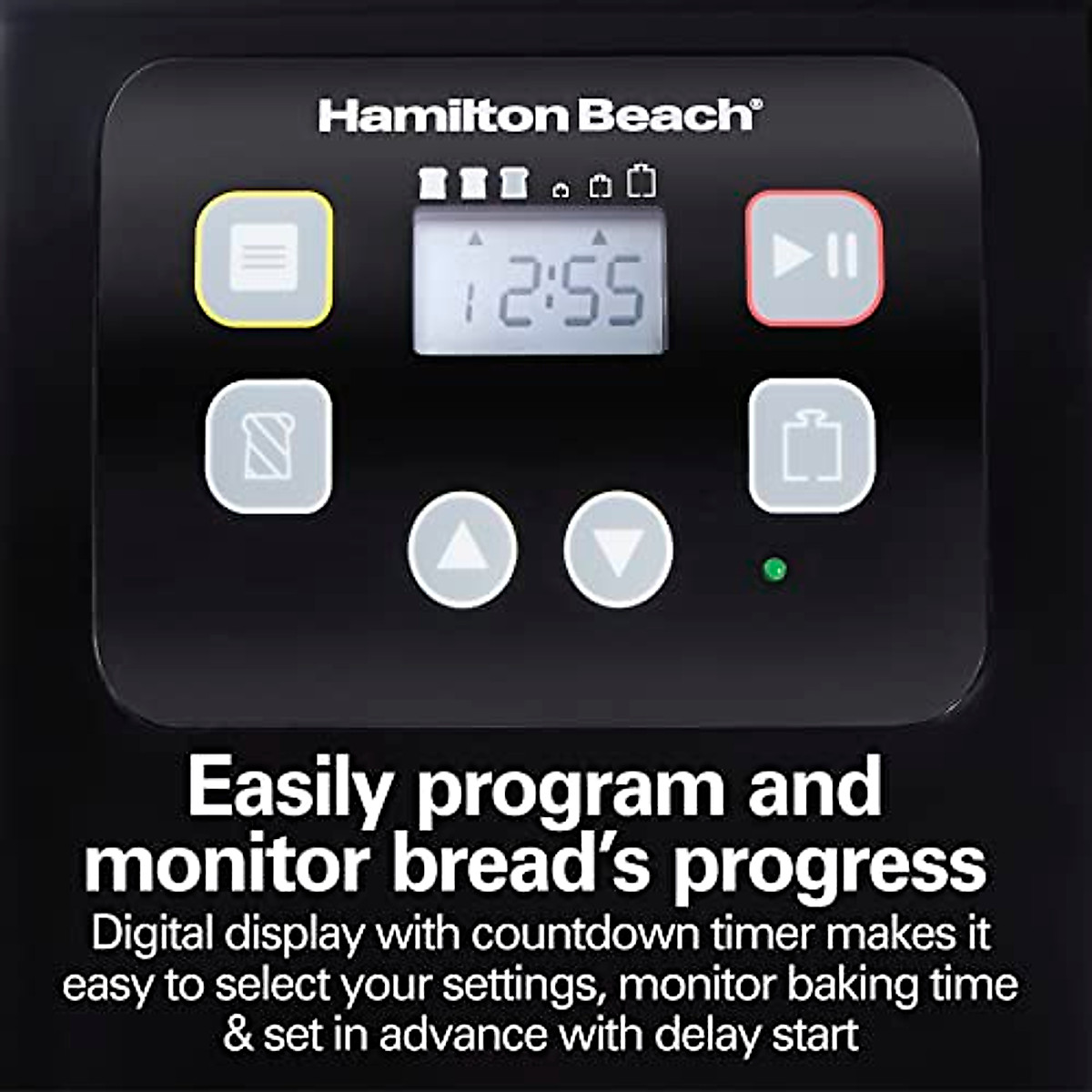 Hamilton Beach Bread Maker Machine, Digital, Programmable, 12 Settings + Gluten Free, Dishwasher Safe Pan + Kneading Paddle, 2 lb Capacity, Black (29982)