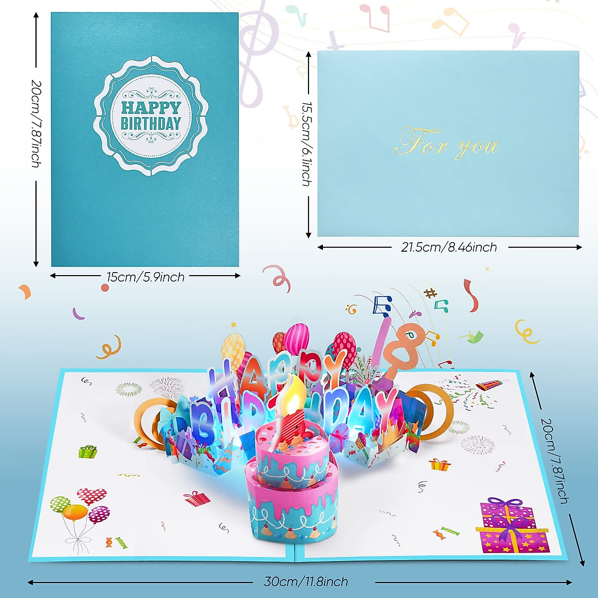 Venhoo Birthday Cards with Lights and Music, Funny Blowable Candle Musical Pop Up Greeting Birthday Card with DIY 0-9 Numbers, Play Happy Birthday Music Popup Card for Women, Mom, Daughter, Sister